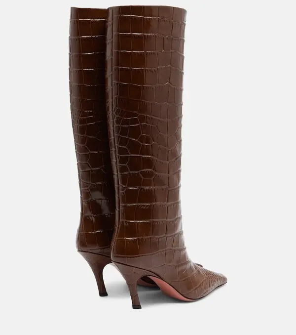 Amina Muaddi Mona Croc-effect Leather Knee-high Boots