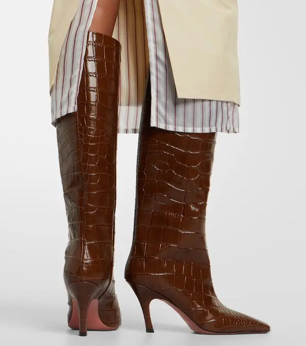 Amina Muaddi Mona Croc-effect Leather Knee-high Boots