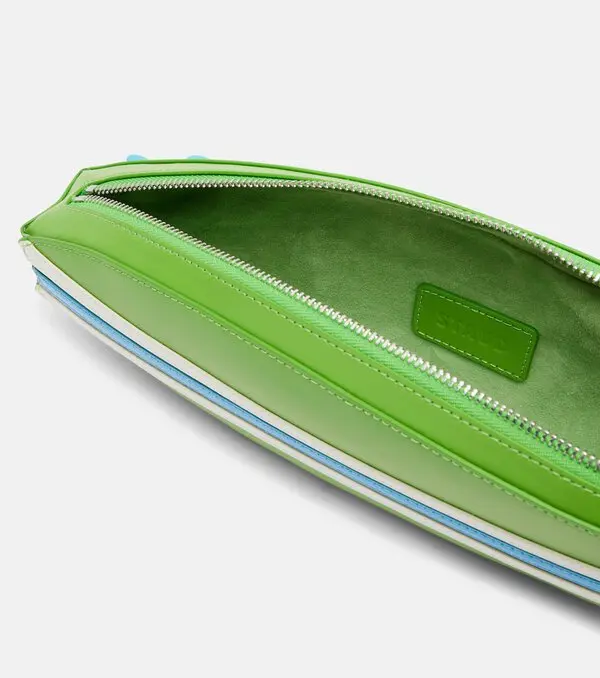 Staud Surfboard Striped Leather Clutch - Green