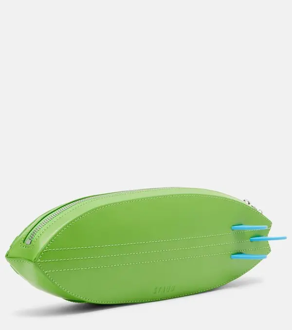 Staud Surfboard Striped Leather Clutch - Green