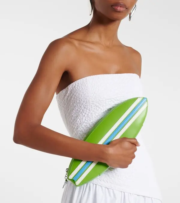 Staud Surfboard Striped Leather Clutch - Green