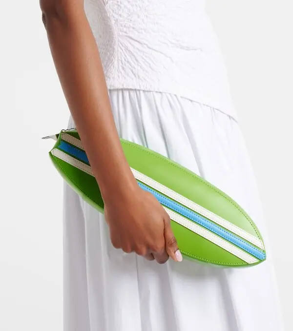 Staud Surfboard Striped Leather Clutch - Green