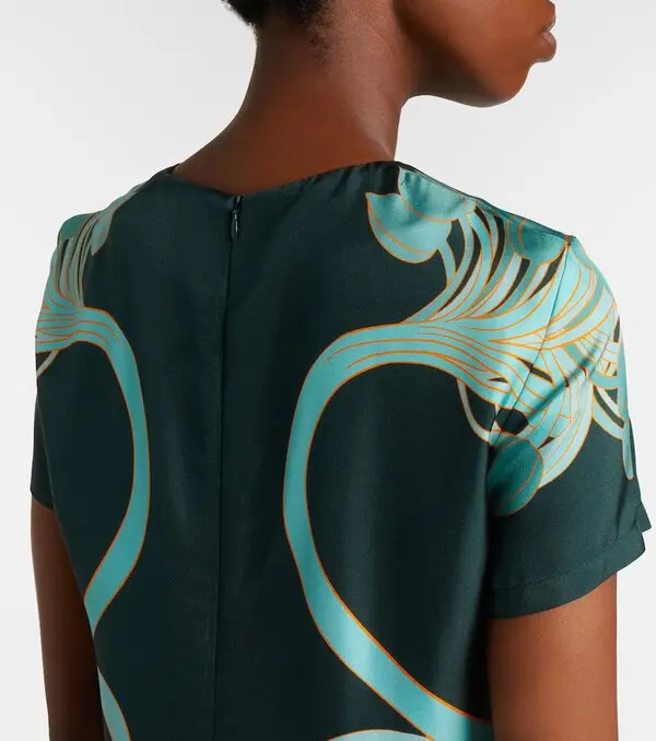 La DoubleJ Swing Feather-trimmed Floral Silk Twill Minidress - Green