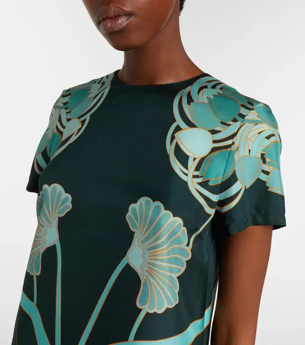 La DoubleJ Swing Feather-trimmed Floral Silk Twill Minidress - Green
