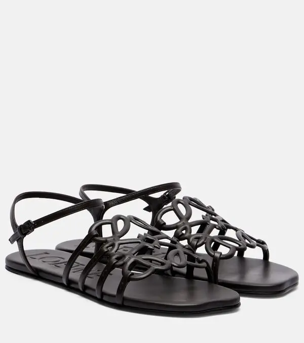 Loewe Petal Anagram Leather Sandals - Brown