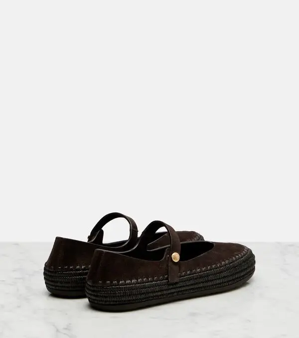 Loewe Paula's Ibiza Rio Suede Mary Jane Flats - Brown