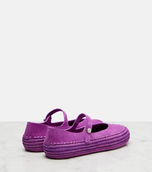 Loewe Paula's Ibiza Rio Suede Mary Jane Flats - Purple