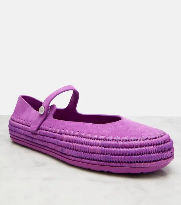 Loewe Paula's Ibiza Rio Suede Mary Jane Flats - Purple