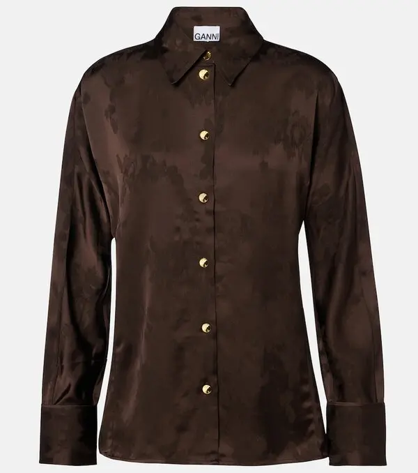 GANNI Satin Jacquard Shirt - Brown