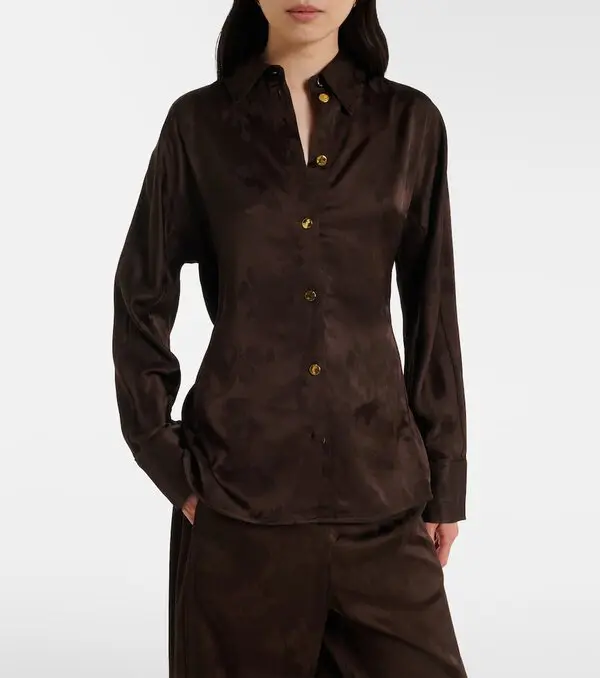GANNI Satin Jacquard Shirt - Brown