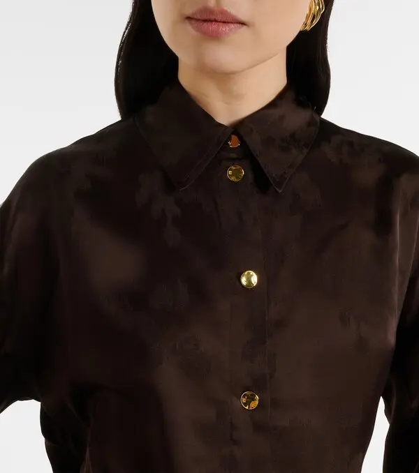 GANNI Satin Jacquard Shirt - Brown