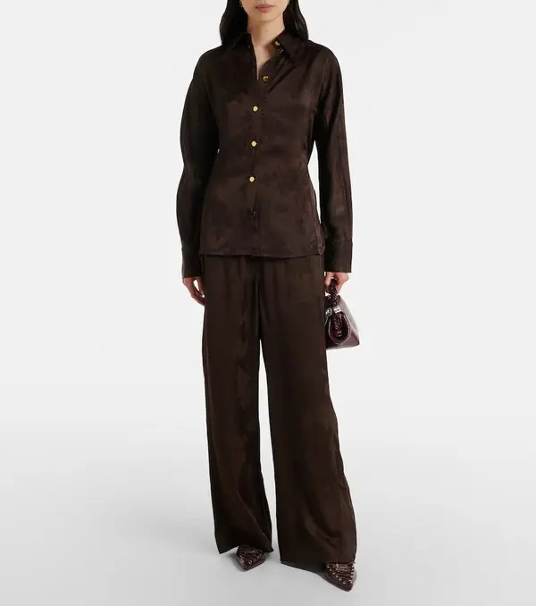 GANNI Satin Jacquard Shirt - Brown