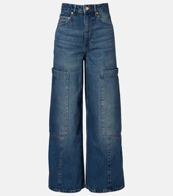 GANNI Mid-rise Wide Leg Cargo Jeans - Blue