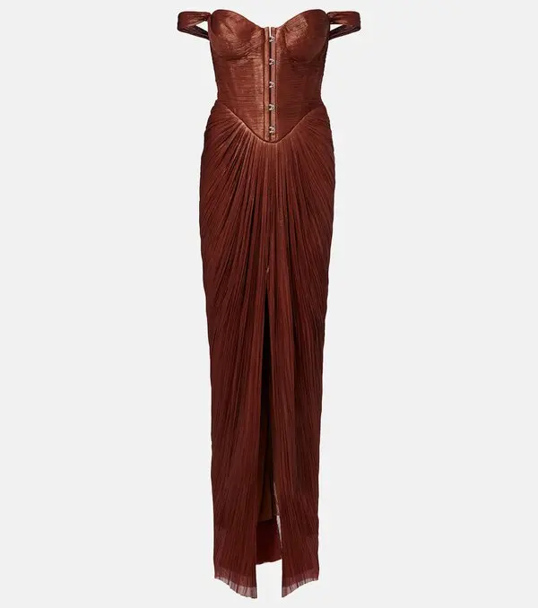 MARIA LUCIA HOHAN Susie Silk Bustier Gown - Brown
