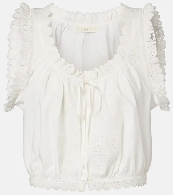 DÔEN Traveler Embroidered Cotton Top - White
