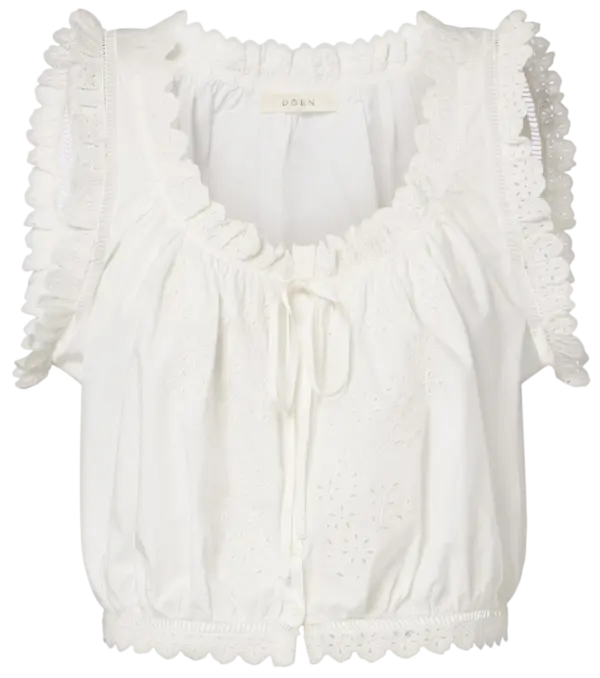 DÔEN Traveler Embroidered Top - White