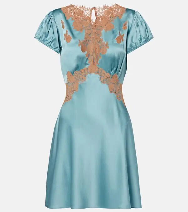 DÔEN Junia Lace-trimmed Silk Satin Minidress - Blue