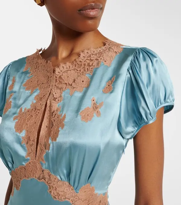 DÔEN Junia Lace-trimmed Silk Satin Minidress - Blue