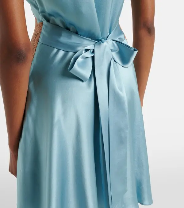 DÔEN Junia Lace-trimmed Silk Satin Minidress - Blue