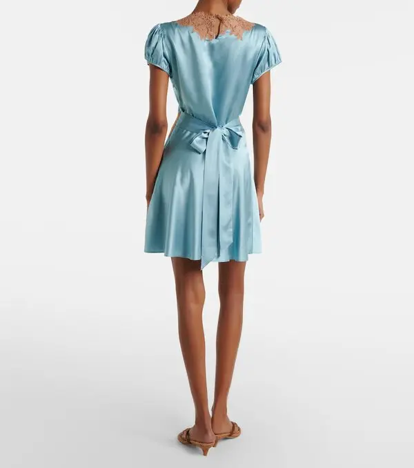 DÔEN Junia Lace-trimmed Silk Satin Minidress - Blue