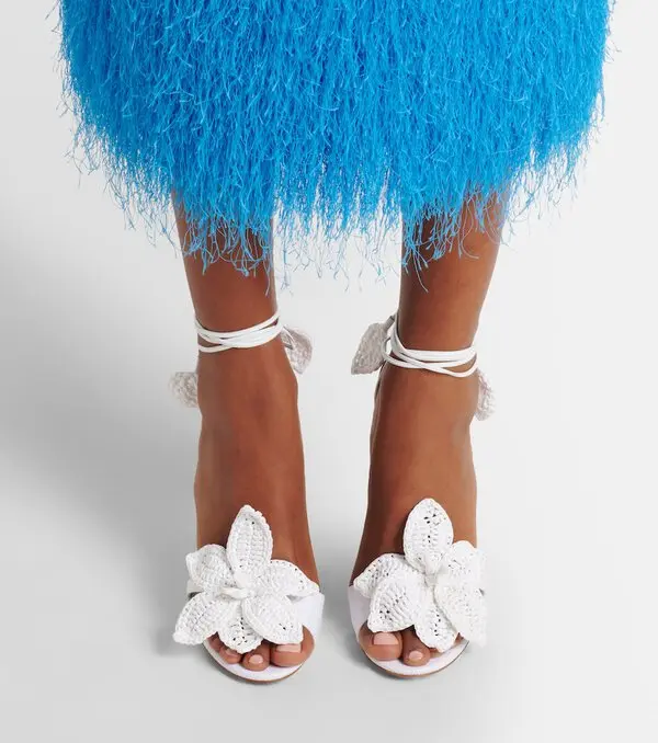 AQUAZZURA Calypso Raffia Sandals - White