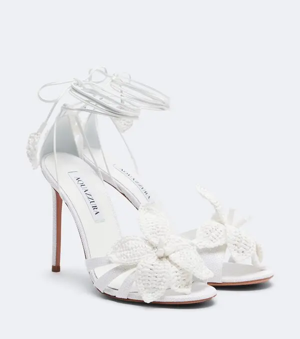 AQUAZZURA Calypso Leather-trimmed Raffia Sandals - White