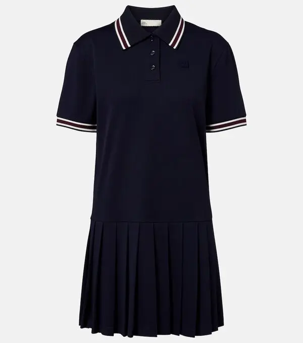 Tory Burch Striped Pleated Polo Dress - Blue