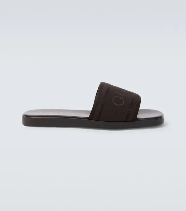 Gucci Logo Canvas And Leather Slides