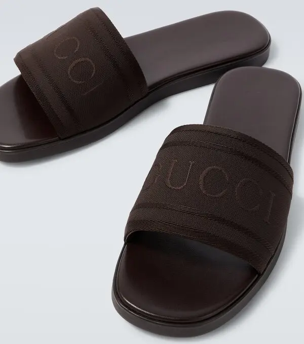 Gucci Logo Canvas And Leather Slides