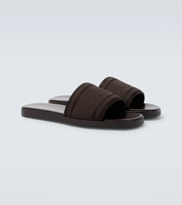 Gucci Logo Canvas And Leather Slides
