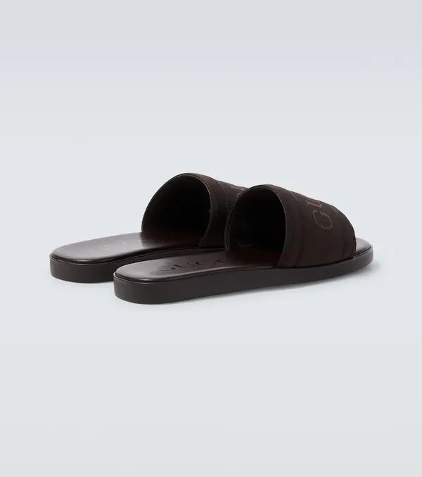 Gucci Logo Canvas And Leather Slides