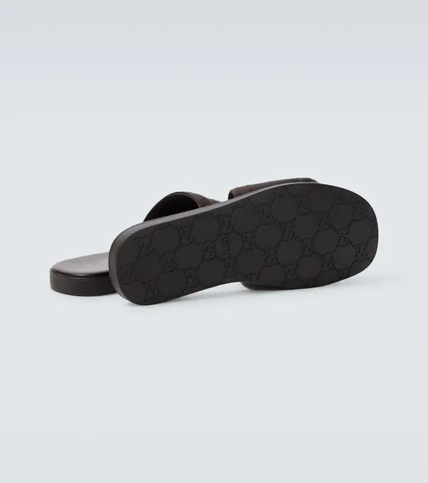 Gucci Logo Canvas And Leather Slides