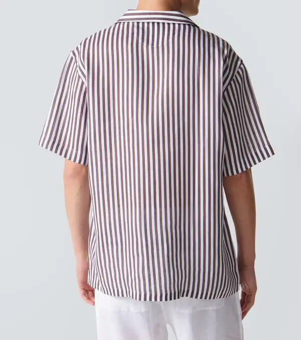 Fedeli Striped Linen Bowling Shirt - Brown