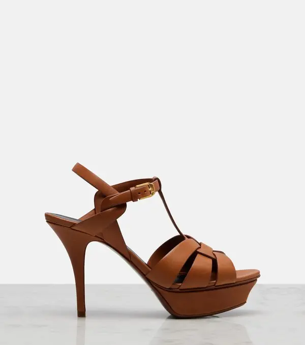 Saint Laurent Tribute Leather Platform Sandals - Brown