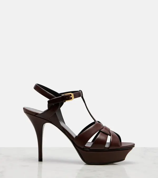 Saint Laurent Tribute Leather Platform Sandals - Brown