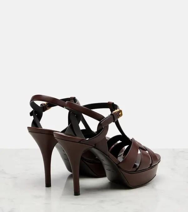Saint Laurent Tribute Leather Platform Sandals - Brown
