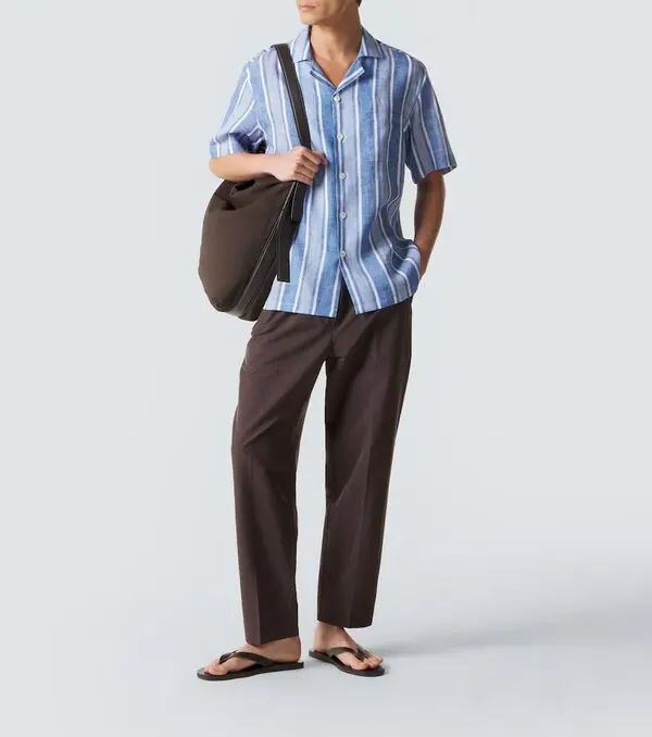 Fedeli Striped Linen Bowling Shirt