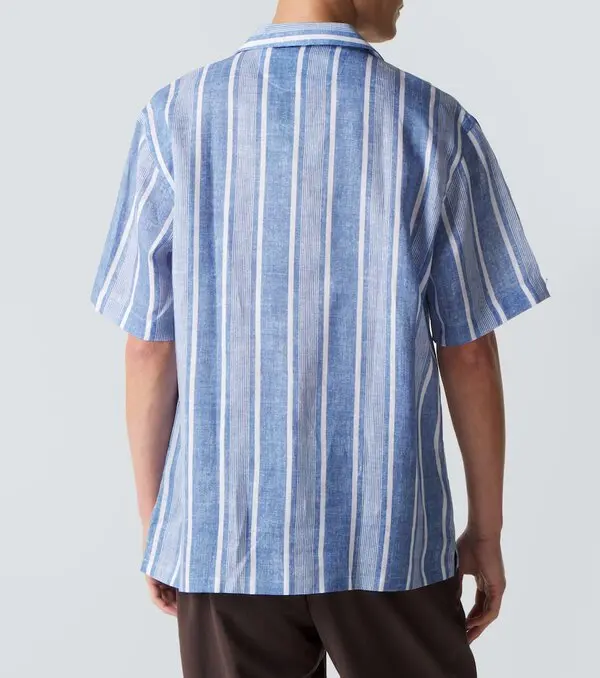 Fedeli Striped Linen Bowling Shirt
