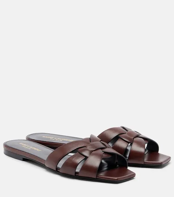 Saint Laurent Tribute Leather Sandals - Brown