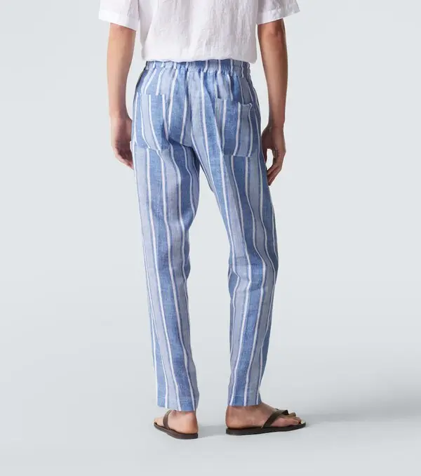 Fedeli Striped Linen Straight Pants - Blue