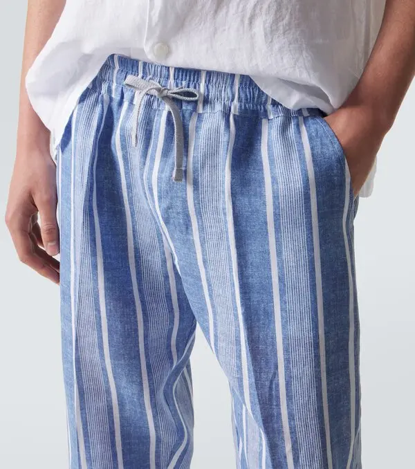 Fedeli Striped Linen Straight Pants - Blue