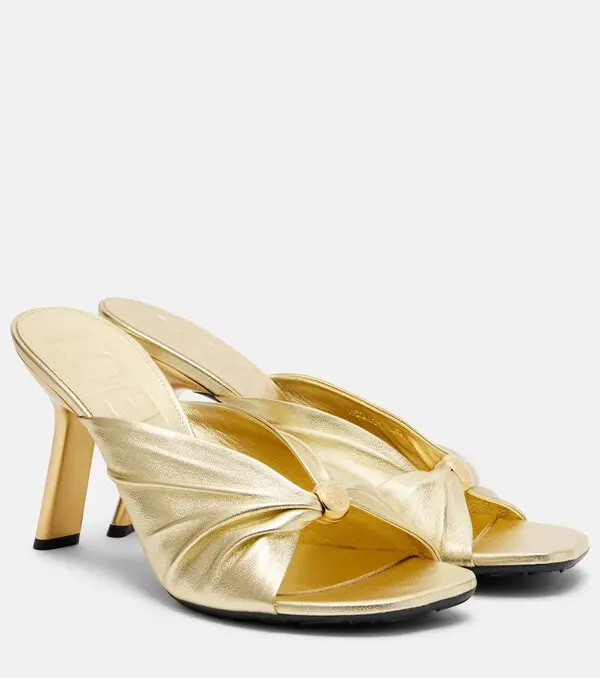 Loewe Paula's Ibiza Pebble Leather Mules - Gold