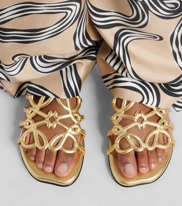 Loewe Paula's Ibiza Petal Anagram Slides - Gold