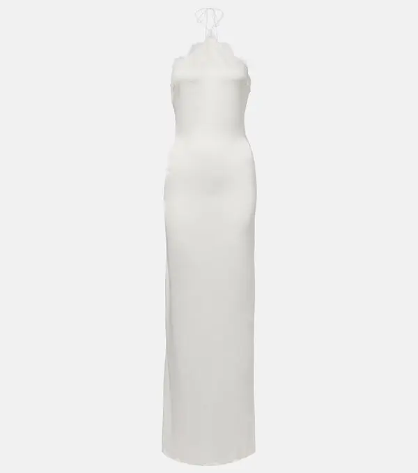 Oseree Bridal Lace-trimmed Satin Maxi Dress - White