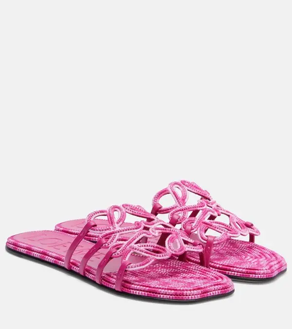 Loewe Paula's Ibiza Petal Anagram Canvas Slides - Pink