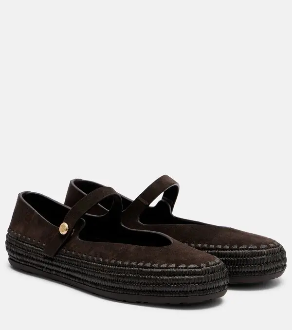 Loewe Rio Suede Mary Jane Flats - Brown