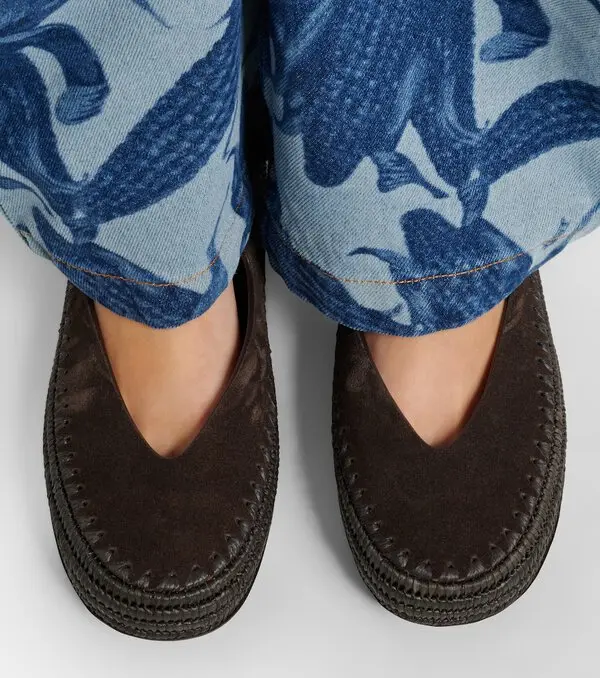 Loewe Rio Suede Mary Jane Flats - Brown