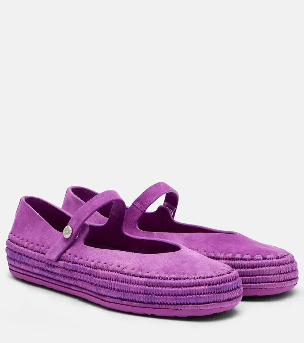 Loewe Rio Suede Mary Jane Flats - Purple
