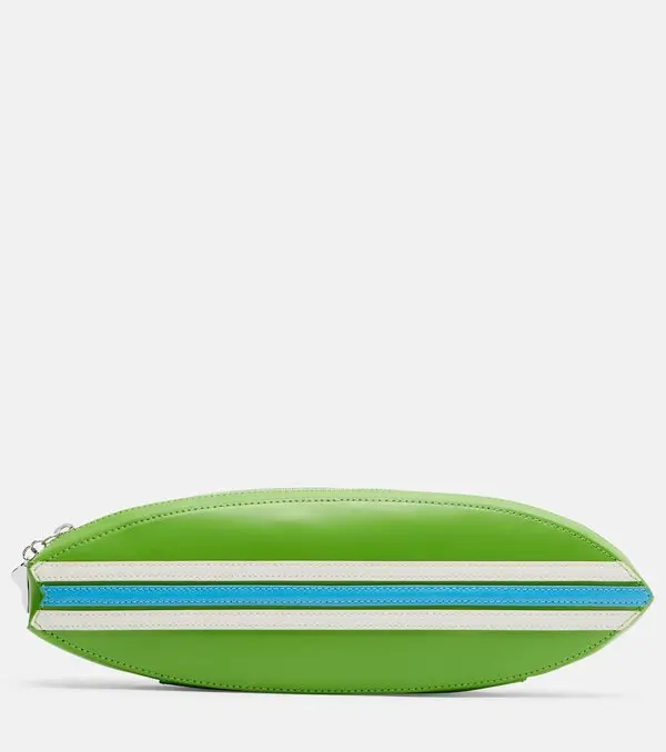 Staud Surfboard Striped Leather Clutch - Green