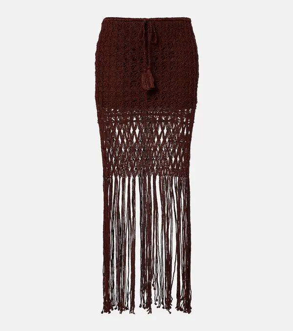 Anna Kosturova Crochet Fringed Cotton Miniskirt - Brown